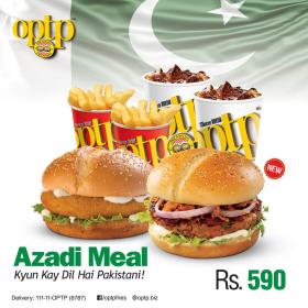 OPTP Azadi Meal! 2 Pakistani Chicken Burger With Fries, Drinks Just Rs ...